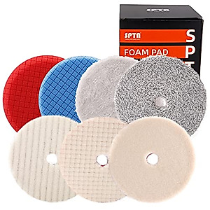 Buffing Polishing Pads, SPTA 7Pc 6.5 Inch Face for 6Inch 150mm Backing Plate Compound Buffing Sponge Pads Cutting Polishing Pad Kit For Car Buffer Polisher Compounding, Polishing and Waxing -YL6PADMIX