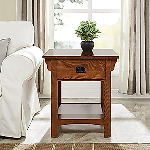 Leick Home 8222-SC Mission Impeccable End Table with Locking Secret Compartment, Made with Solid Wood, Side Table for Living Rooms, Medium Oak Finish