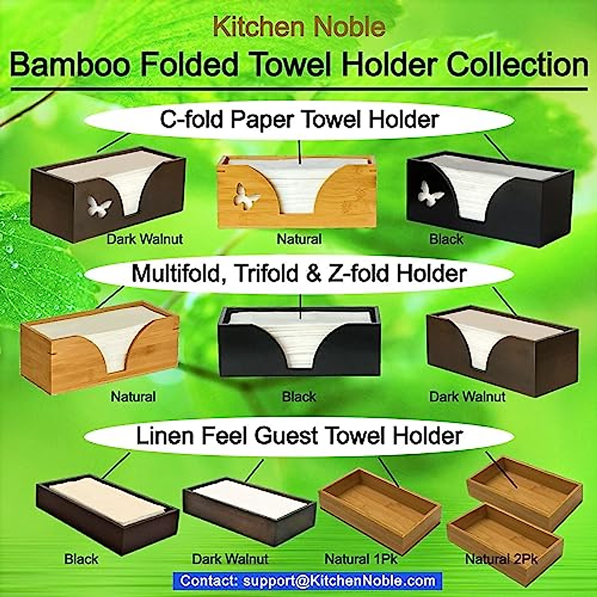 Bamboo Guest Towel Holder In Black (9.75"x 5.50"x 2") – Bathroom Napkin Tray – Multipurpose Organizer & Accessory Box - For Guest Bathroom, Desk, Dining Table, Kitchen Counter & Drawers