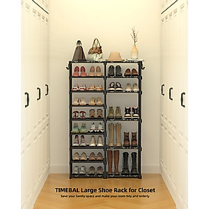 TIMEBAL 9 Tier Shoe Rack Organizer, 32-40 Pairs Shoe Storage Shelf, Shoe Stand with 2 Hooks, Shoe Rack for Closet, Stackable Shoe Rack for Boot & Shoe Storage, Removable & Dust Large Shoe Rack