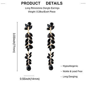 Rhinestone Long Dangle Drop Earrings Sparkly Wedding Earrings for Women Prom Crystal Teardrop Dangling Earrings