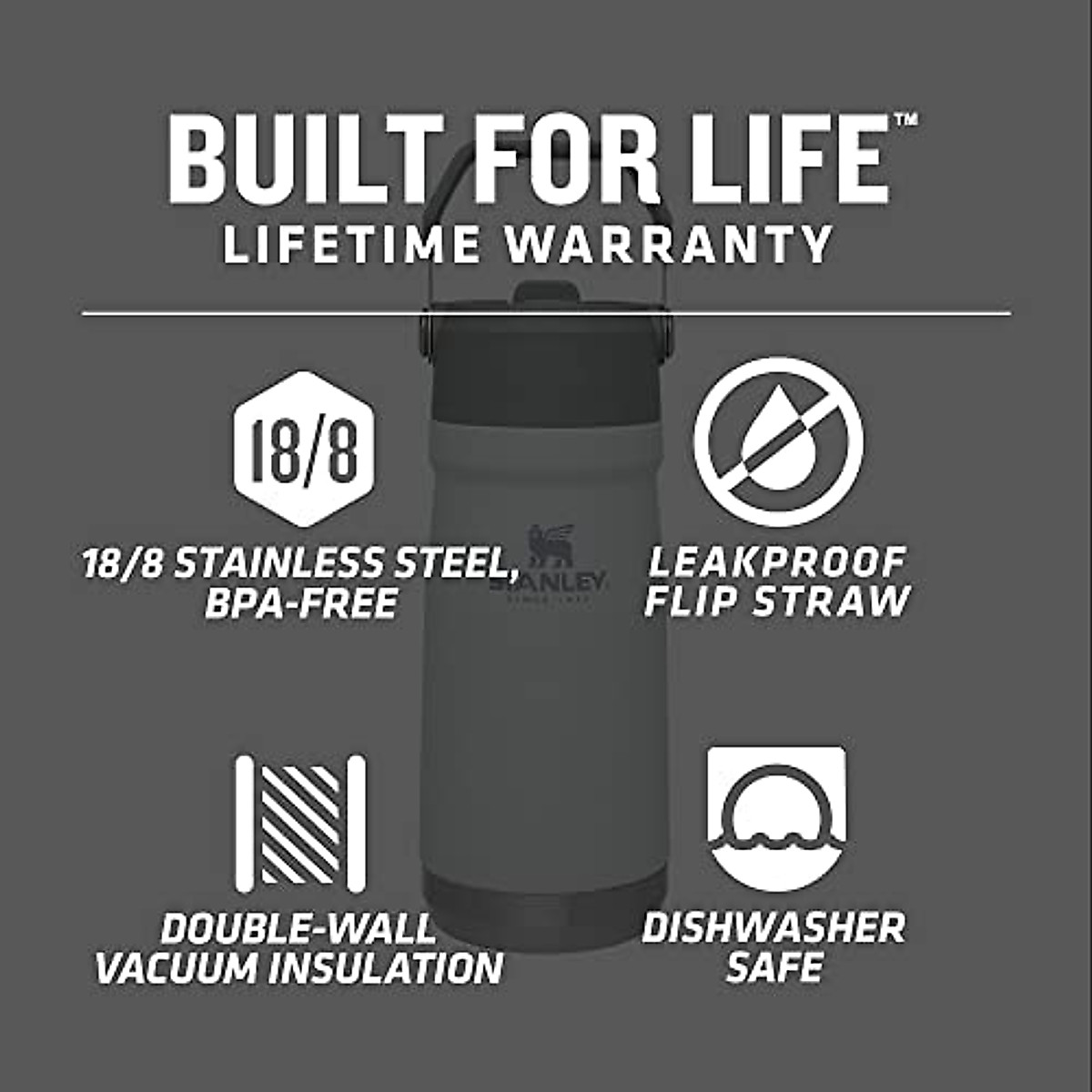 Stanley IceFlow Stainless Steel Water Jug with Straw, Vacuum Insulated Water Bottle for Home and Office, Reusable Tumbler with Straw Leakproof Flip, 17 ounces