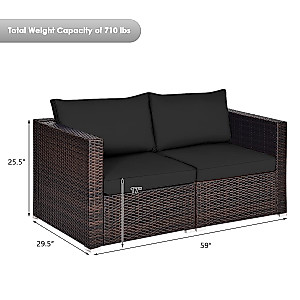 HAPPYGRILL 2 Pieces Patio Sofa Set Rattan Wicker Corner Sofa Set with Zippered Cushions for Backyard Balcony Porch Garden Poolside