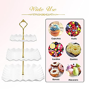 DAFURIET Dessert Cupcake Stand, 3 Tier Cup Cake Holder Tower for Tea Party/Birthday/Weeding, Plastic Tiered Serving Tray with Metal Rod (White)