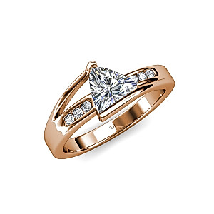 Trillion Cut Forever Brilliant Moissanite & Diamond 1 ctw Women Engagement Ring 14K Rose Gold-6.0