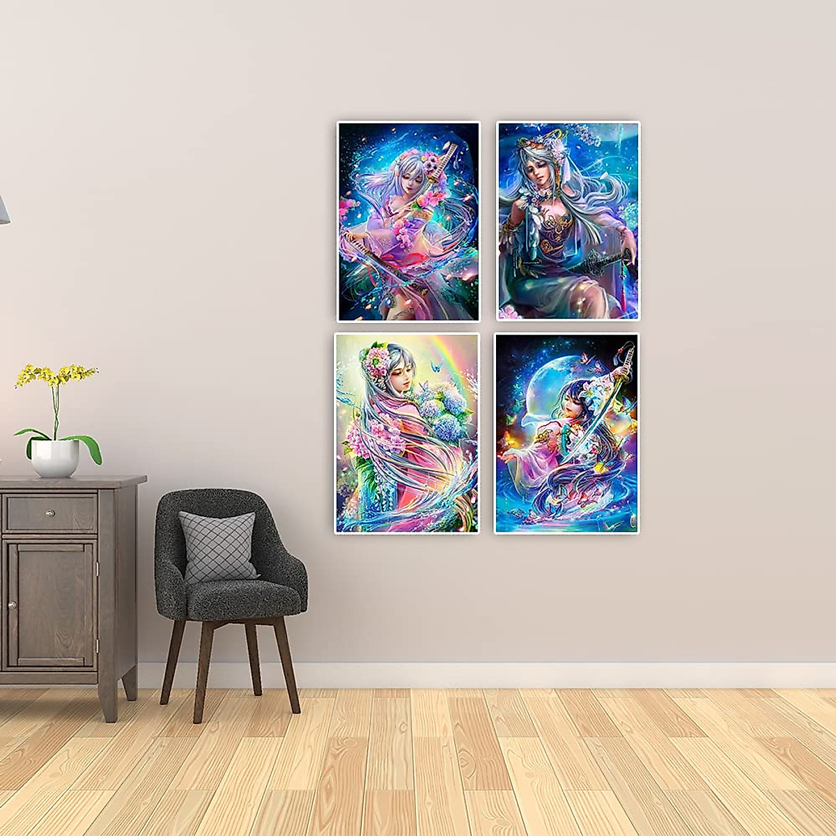 4 Pcs Fairy Diamond Painting Kits 30x40CM Easy Diamond Painting Kits for Beginners DIY Fairy Cross Stitch Kits Angel Diamond Art 5D Round Diamond Art Kits Diamond Dots Flower Elf Picture Art Crafts