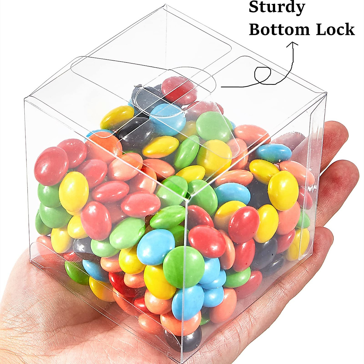 Jutieuo 45 Pack 3x3x3 Inches Clear Favor Boxes with Ribbons, Transparent Cube Treat Boxes for Candy Cupcake Goodie Gift, Individual Hot Cocoa Bomb Packaging Box