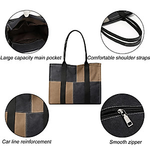 ZHIERNA Large Canvas Tote Bags for Women,15.7 * 13 Inch Shoulder Laptop Bag with Top Zipper for Work Travel Beach