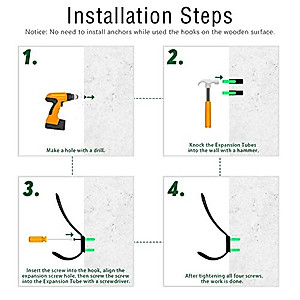 Keadic 6 Pack Heavy Duty Rustic Black Coat Hooks Kit with Screws and Expansion Screws Included for Hanging Look (Black - 6 Pack)