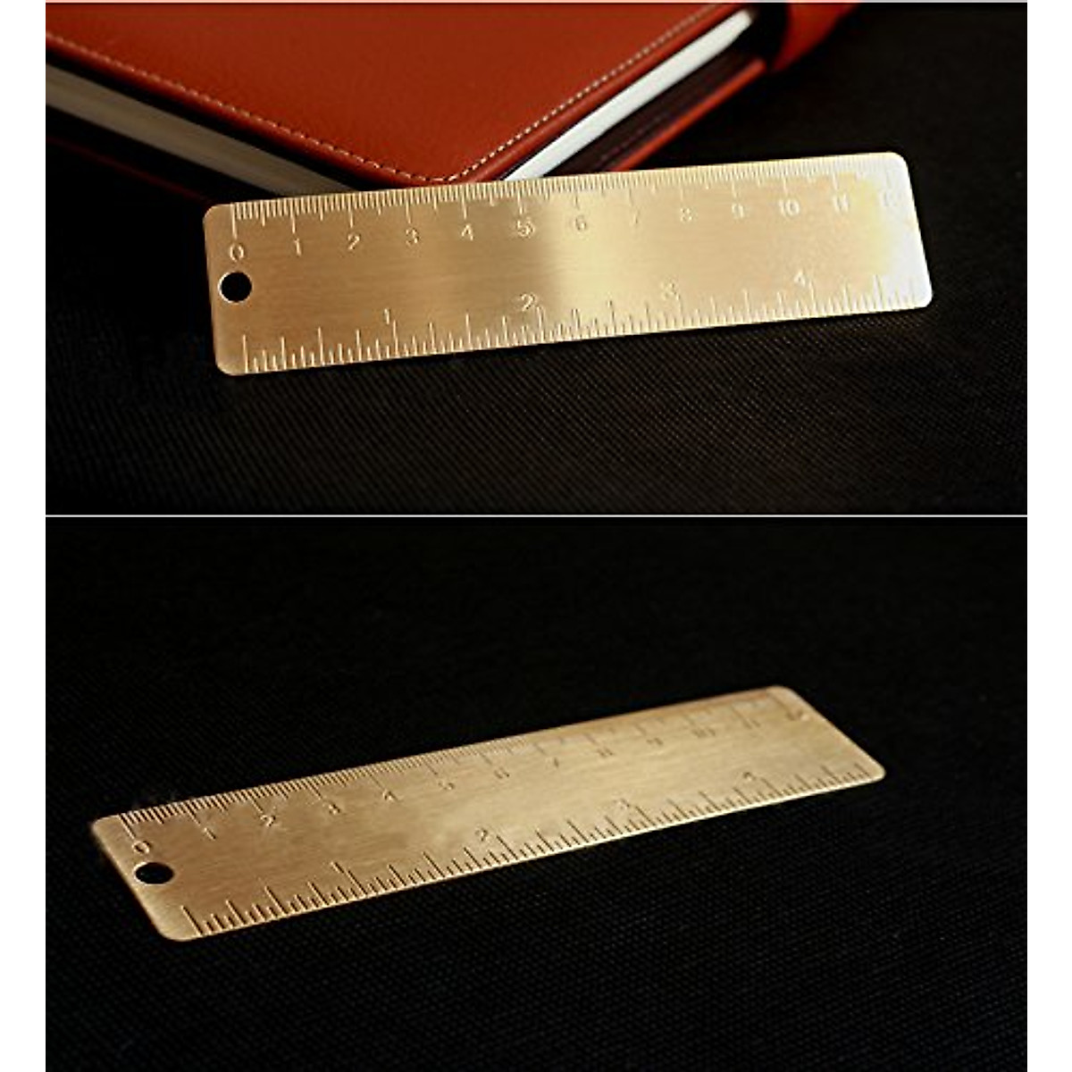Juland 2PCS Gold Brass Ruler Handy Straight Ruler Vintage Metal Copper Bookmark Cm Inch Dual Scale Engraved 4.72" / 12cm