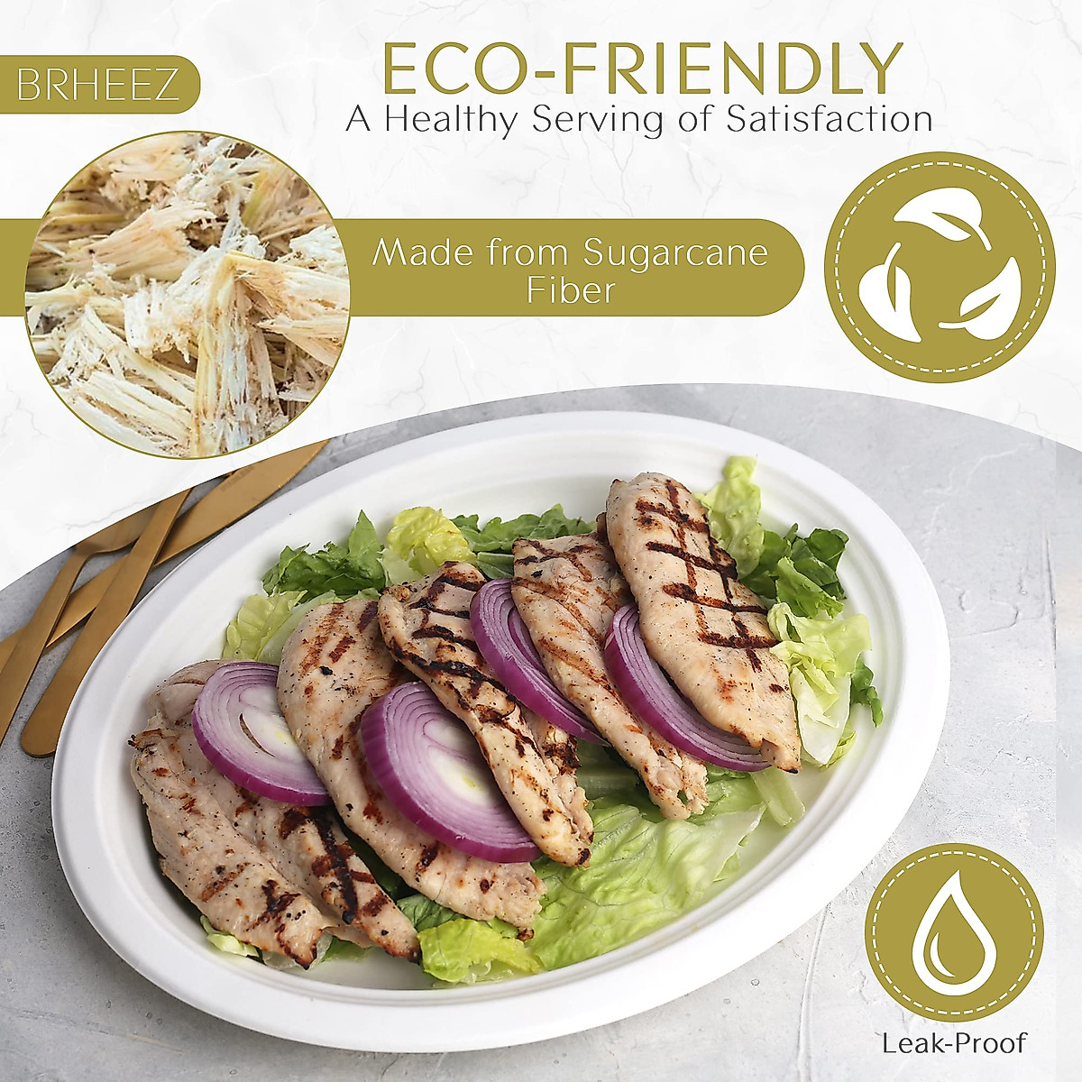 brheez Disposable Oval Paper Dinner Plates (25pk) Heavy Duty Better Than Paper Plates (10"x12.5") Natural, Compostable Disposable Platters, Large Oval Paper Plates-Heavy Duty