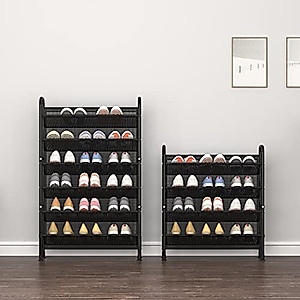 FKUO 4 Tier Shoe rack for closet Mesh fabric narrow Metal shoe racks, Space saving Small Shoe Storage Organizer Shelf for Entryway, Hallway, Dorm Room (Black, 4-Tier)