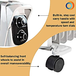 Comfort Zone Oil-Filled Radiator Space Heater, Radiant, Electric, Never Refill, Adjustable Thermostat, Tip-Over Switch & Overheat Protection System, Ideal for Home, Bedroom, & Office, 1,500W, CZ8008N