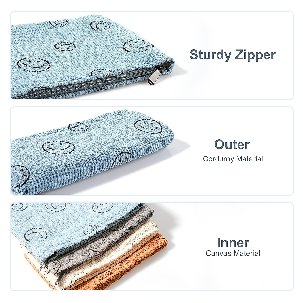 Hysnan Travel Makeup Bag Cosmetic Bag for Women, 3 Pieces Corduroy Makeup Organizer Bags Girls Makeup Pouch Large Capacity Travel Toiletry Bag