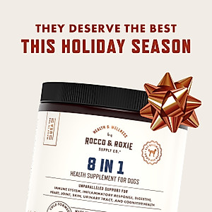 Rocco & Roxie 8 in 1 Dog Vitamins and Supplements, Glucosamine, Green Lipped Mussel Hip and Joint, Probiotics Digestive Health, Immune Skin and Coat, Puppy to Senior Chewable Multivitamin, 90 ct chews