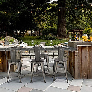 Topeakmart Set of 4 Gunmetal Wooden Seat 24 Inch Counter Height Metal Bar Stools Kitchen Chairs with High Back, Indoor/Outdoor