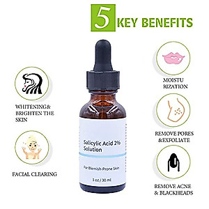 Luxsea Salicylic Acid 2% Solution Face Serum Shrink Pores Hyaluronic Acid Serum Gentle Exfoliating for Smoother & Clearer Skin, Treats Rosacea, Blackheads, Clogged Pores, Dullness, Oily Acne Skin
