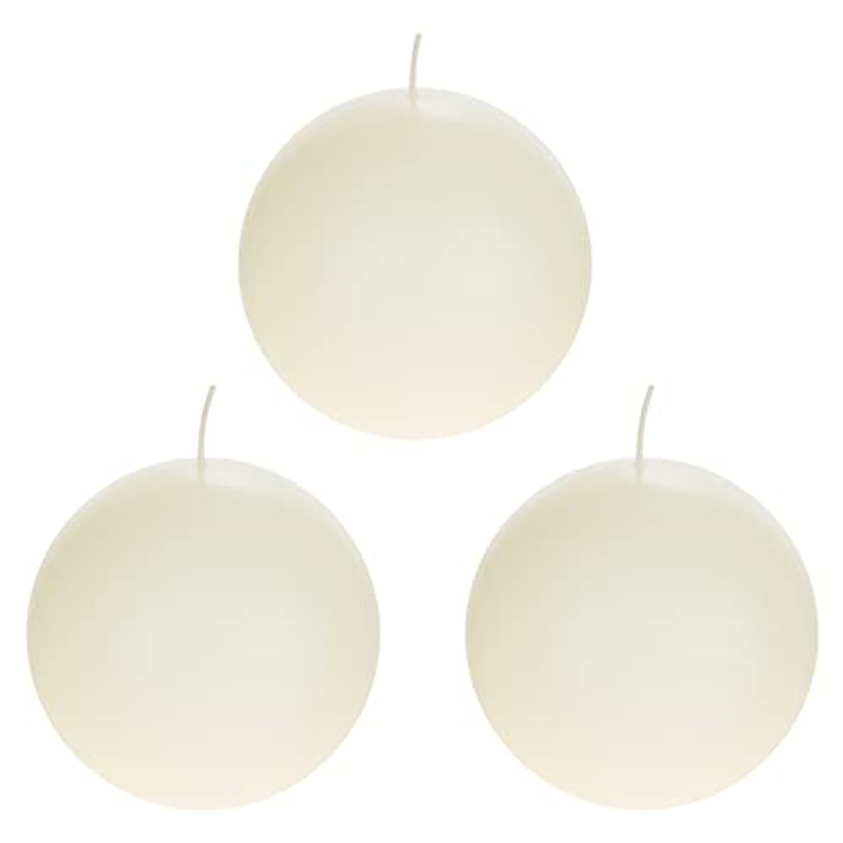 Mega Candles 3 pcs Unscented Ivory Round Ball Candle, Hand Poured Premium Wax Candles 4 Inch x 4 Inch, Home Décor, Wedding Receptions, Baby Showers, Birthdays, Celebrations, Party Favors & More
