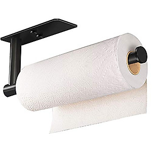 VAEHOLD Self Adhesive Paper Towel Holder Under Cabinet Mount, Wall Mount Paper Towel Roll Rack for Kitchen Cabinet, Bathroom, Wall - SUS304 Stainless Steel Black