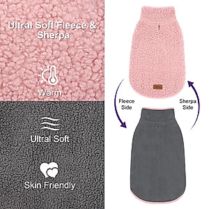 cyeollo Warm Dog Sweater Coat Jacket Thickened Thermal Sherpa Sweaters Reversible Fleece Vest Pet Clothes for Cold Weather Winter Dog Coats for Small Dogs Girl, Pink M