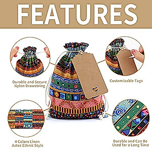 24 Pieces Egyptian Ethnic Style Jewelry Candy Pouch,5 x 7 Inch Small Drawstring Gift Bags Cotton Cloth Sachet with Tags and Ropes for Coin Party Favor Retail Supply Wedding Holiday (5 x 7inch,Mixed Color)