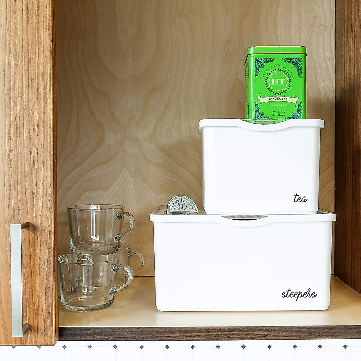 madesmart Small Stacking Lid Bin - White | STACK COLLECTION | Attached Clear Lid for Visibility | Multi-use Organizer | Non-slip Rubber Feet | - 79030