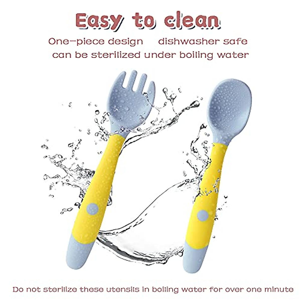 Toddler Utensils with travel case, Baby spoon and fork set for self-feeding Learning Bendable handle silverware for kid children (2 set, yellow&green)