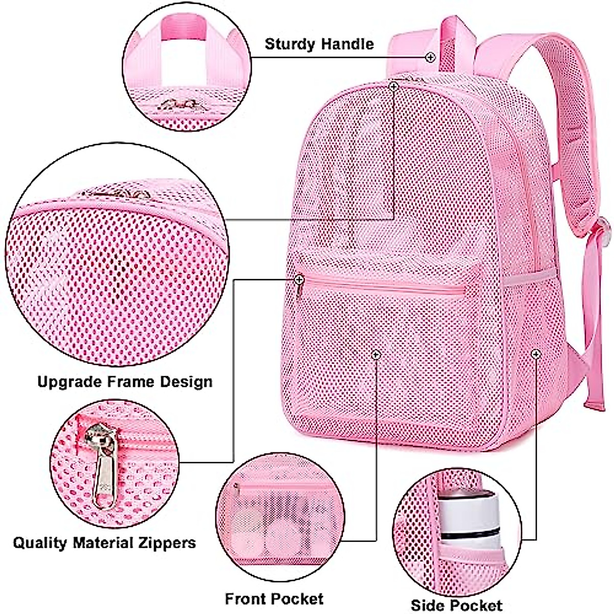 LEDAOU Mesh Backpack for Kids Girls Semi-Transparent Mesh School Backpack Bookbag Lightweight Casual Daypacks for Beach Gym(Pink)