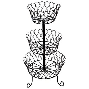Trenton Gifts Three Tier Wire Basket | Black | Great For Fruits, Vegetable & More