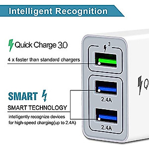 Fast Wall Charger QC 3.0 USB Quick Charge 3 Ports Tablet iPad Phone Charger Adapter Travel Plug Compatible iPhone X/Xs/XS Max/XR/8/8+/7P/7/6/5 Samsung S8/S7/S6/Edge/LG HTC