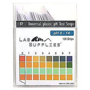 Plastic pH Test Strips, Universal Application (pH 0-14), 100 Strips | for Saliva, Soap, Urine, Food, Liquids, Water with Soil Testing, Lab Monitoring, etc.
