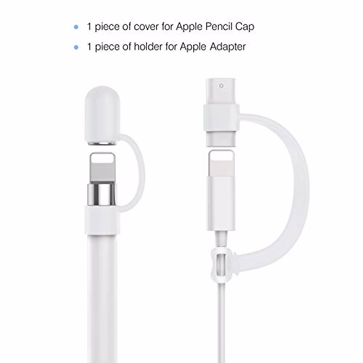 MoKo Pencil Cap Holder Fit Apple Pencil 1st Generation, USB Cable Tether and Pencil Cap, Fit New iPad 10th Generation 2022, iPad 9th/8th/7th/6th Gen, iPad Mini 5,White