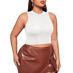 Floerns Women's Plus Size Sleeveless Ribbed Knit Solid Crop Tank Top White 4XL