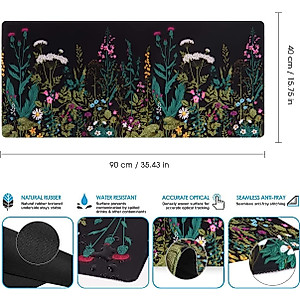 iCasso Extended Gaming Mouse Pad (35.4x15.7 in), Large Stable Rubber Base Mousepad with Stitched Edges, Keyboard Mouse Mat Desk Pad for Work, Game, Office, Home - Weeds