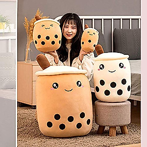 FJZFING Cute Plush Boba Milk Tea Stuffed Teacup Pillow Soft Bubble Tea Cup Plushie Toy Kawaii Cartoon Gift for Kids Home Decor Original 9.4 Inch