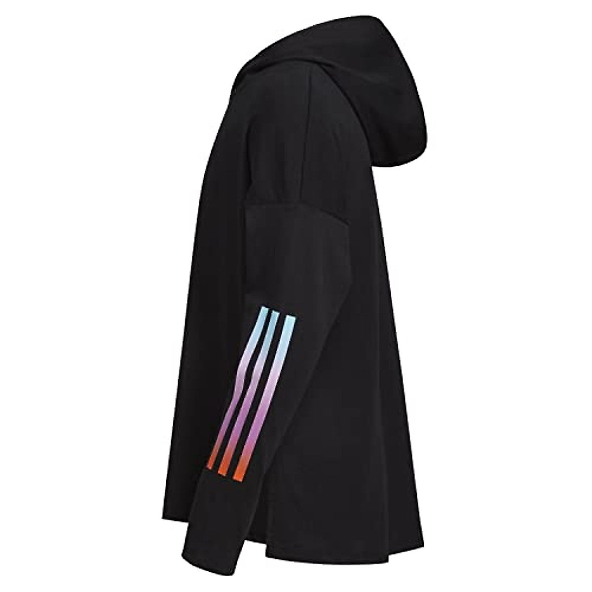 adidas Girls' Long Sleeve Hooded Graphic Tee, Black with Multicolor, 6X