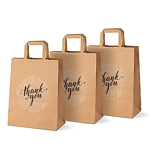 OSpecks Medium Size 8x4.75x10 inch Paper Bags, 50 Count, Thank You Gift Bags Bulk with Handle (No Bow or Ribbon), Brown Kraft Paper Bags for Retail Shopping, Wedding, Goodies, Merchandise for Customers or Guests