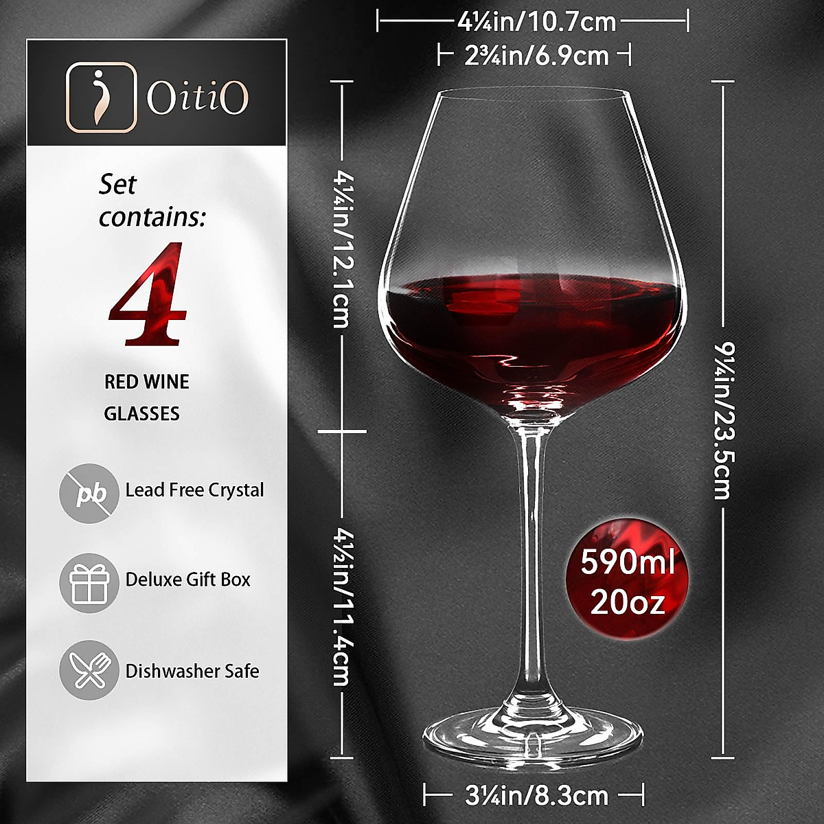 OitiO Red Wine Glasses Set of 4, 20 oz Crystal Wine Glasses Large, Long Stem White Wine Glasses Modern with Wine Stopper, Premium Gift Set for Wedding Anniversary Birthday Christmas Women Men