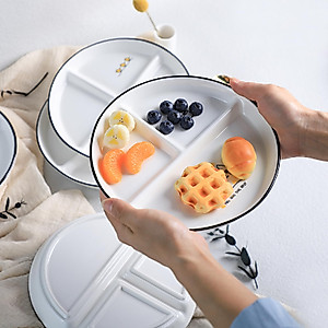 Bicuzat 1 PCS Ceramic Portion Control Plate Divided Dish for Healthy Eating and Weight Loss Divided Dessert Plate Salad Plate Dinner Plate-White-8 Inch