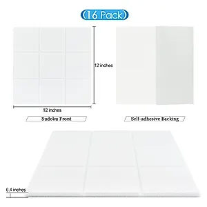BXI Sound Absorber - 16 Pack Self-adhesive 12 X 12 X 0.4 Inches Acoustic Absorption Panels, Tackable Sound Absorbing Panels for Wall and Ceiling Acoustic Treatment