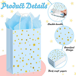 Pajean 24 Pack Star Gift Bags with Tissues Paper Star Paper Gift Bags with Handles Colorful Party Favor Bags Kraft Goodies Treat Bags for Birthday Baby Shower Wedding Party Favors Supplies