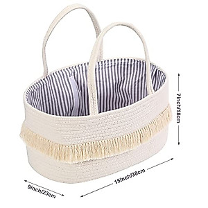 MBJERRY Baby Rope Diaper Caddy Organizer - Nursery Storage Bin Canvas Portable Diaper Storage Basket with Removable Inserts for Changing Table &Car, Newborn Baby Shower Basket