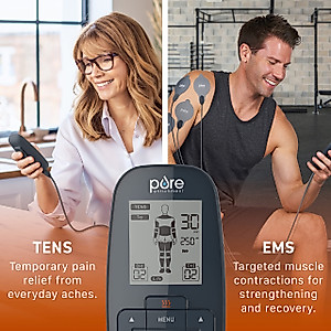 Pure Enrichment® PurePulse™ Trio TENS & EMS Muscle Stimulator + Heat - Electronic Pulse Massager with 9 TENS Modes, 7 EMS Modes, 2 Heat Settings, Advanced Relief for Back, Neck, and Shoulder Pain