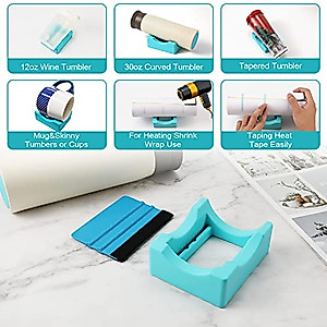 Small Silicone Cup Cradle for Crafting,Tumbler Holder with Built-in Slot and Felt Edge Squeegee, Use to Apply Vinyl Decals for Mug Beer Can and Glass Bottle, Anti-Skidding Display Tumbler Stand (Cyan)