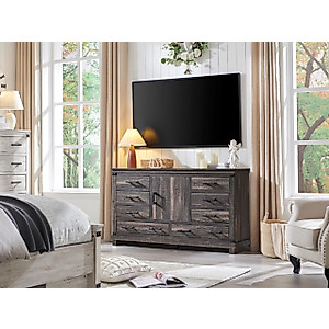 Farmhouse 8 Drawer Dresser for Bedroom - 54 Inch Wide Dresser TV Stand with Storage & Adjustable Shelves, Wood Dressers & Chests of Drawers for Closet, Dark Rustic Oak