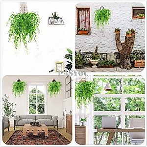 PASYOU Hanging Plant Fake Plants for Decoration, Artificial Vines Plastic Ivy Greenery Garland Decor Grass Faux Leaves Stems for Outdoor Indoor Outside Home Garden Party Office Wedding Vine - 4 Pack