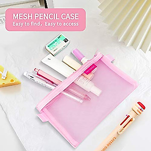 Skycase Multifunctional Mesh Pen Bag, 4PCS Zipper Mesh Bags, Clear Pencil Case Organizer Stationery Storage Bag for Office Supplies Cosmetics Makeup Travel Accessories