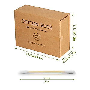 Bamboo Cotton Swabs 400 Count - Vegan Cotton Buds - Natural Wooden Ear Sticks With Double Tipped - Organic Cotton Swabs For Ear Wax Removal