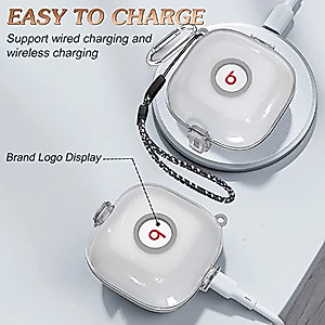 QIUDAOY [Clear Case with Lock] Beats Fit Pro Case Cover with Keychain/Lanyard Accessories, Hard Protector Clear Case for Beats Fit Pro, Beats Pro Fit Earbuds PC+Silicone Skin Full Protective Shell