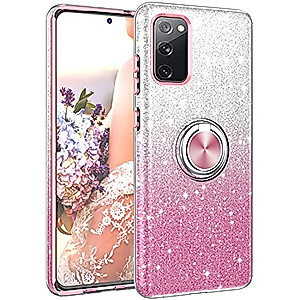NCLcase Samsung Galaxy S20 FE 5G Case, Bling Sparkly Glitter Cute Phone Case for Women Girls with Kickstand,Slim Fit Drop Protection Shockproof Cover for Samsung Galaxy S20 FE 6.5 Inch - Pink